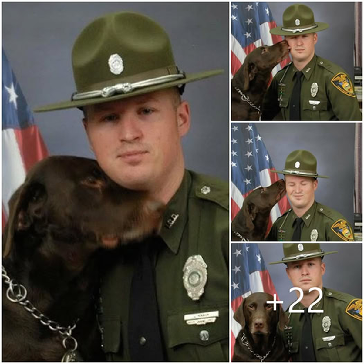 While posing for photos, the devoted K9 partner keeps stealing kisses ...